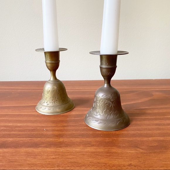 Vintage | Accents | Vintage Brass Bell Candlestick Holder Set | Poshmark